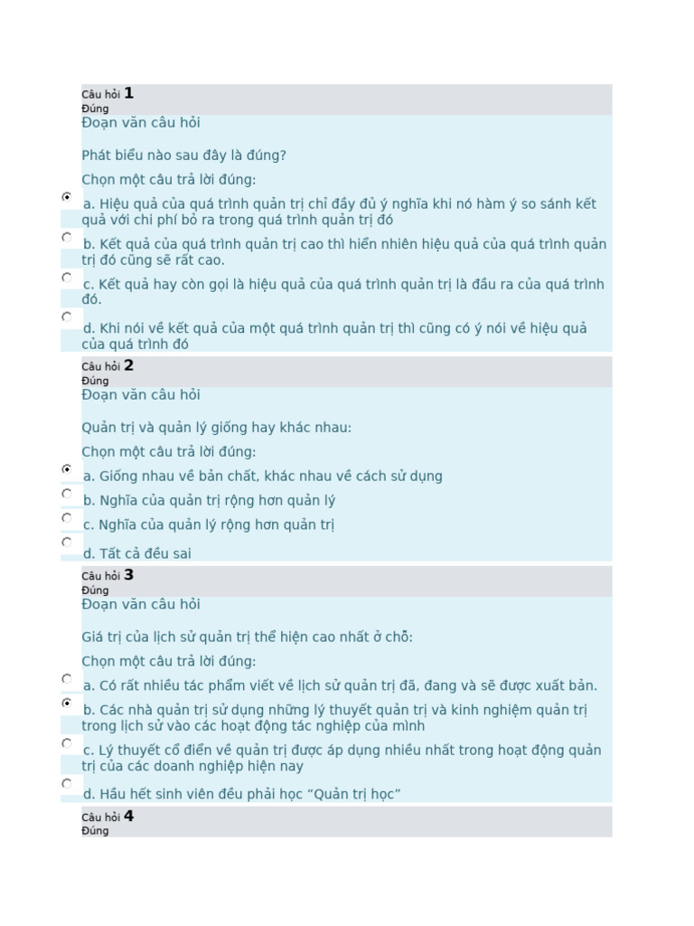 Câu hỏi thi QTH | PDF