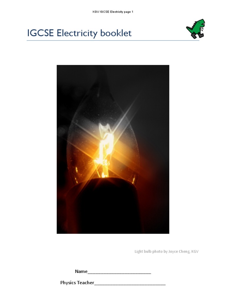 Electricity Booklet IGCSE 1.0 | PDF | Electric Current | Electrical ...