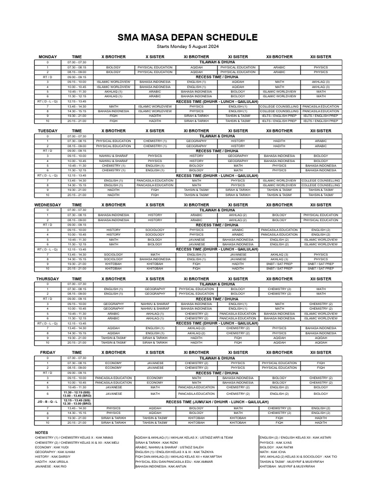 SMD Schedule From 5 Agt (Teacher) | PDF | Linguistics | Semitic Words ...