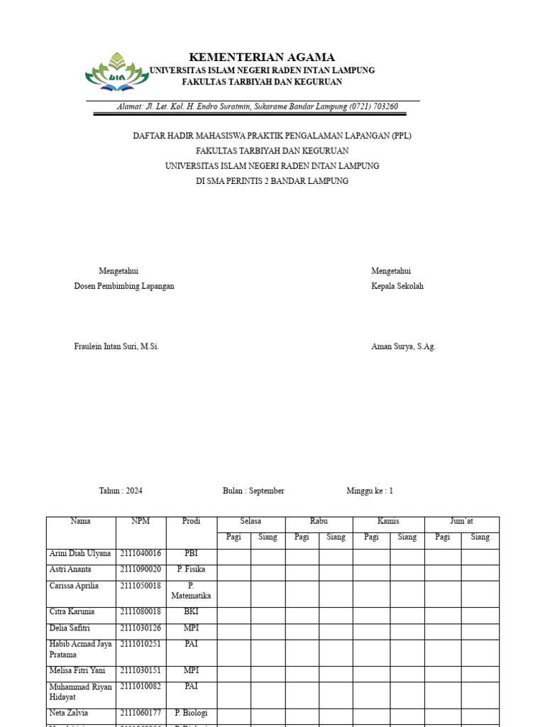 Absensi PPL Resmi | PDF