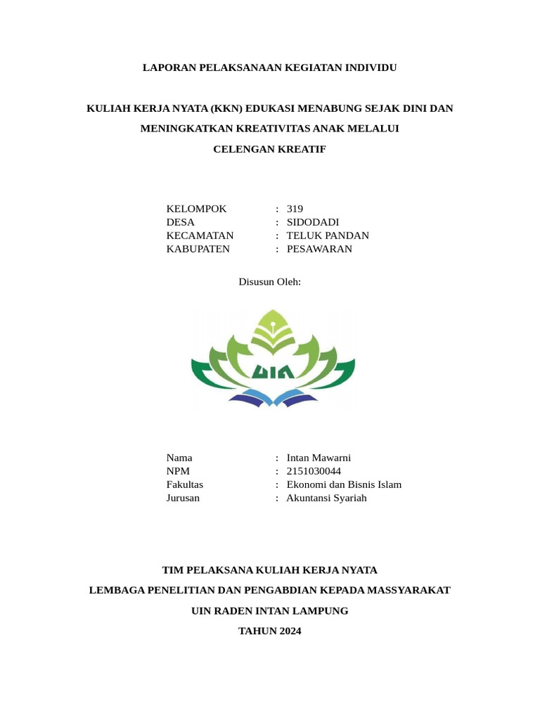 Intan Mawarni 2151030044 Laporan Individu KKN 319 | PDF