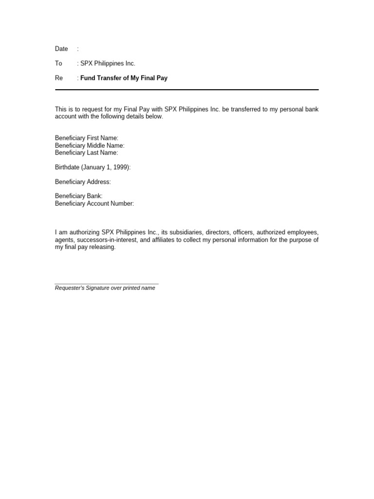 SPX Authorization Letter - Final Pay Releasing | PDF