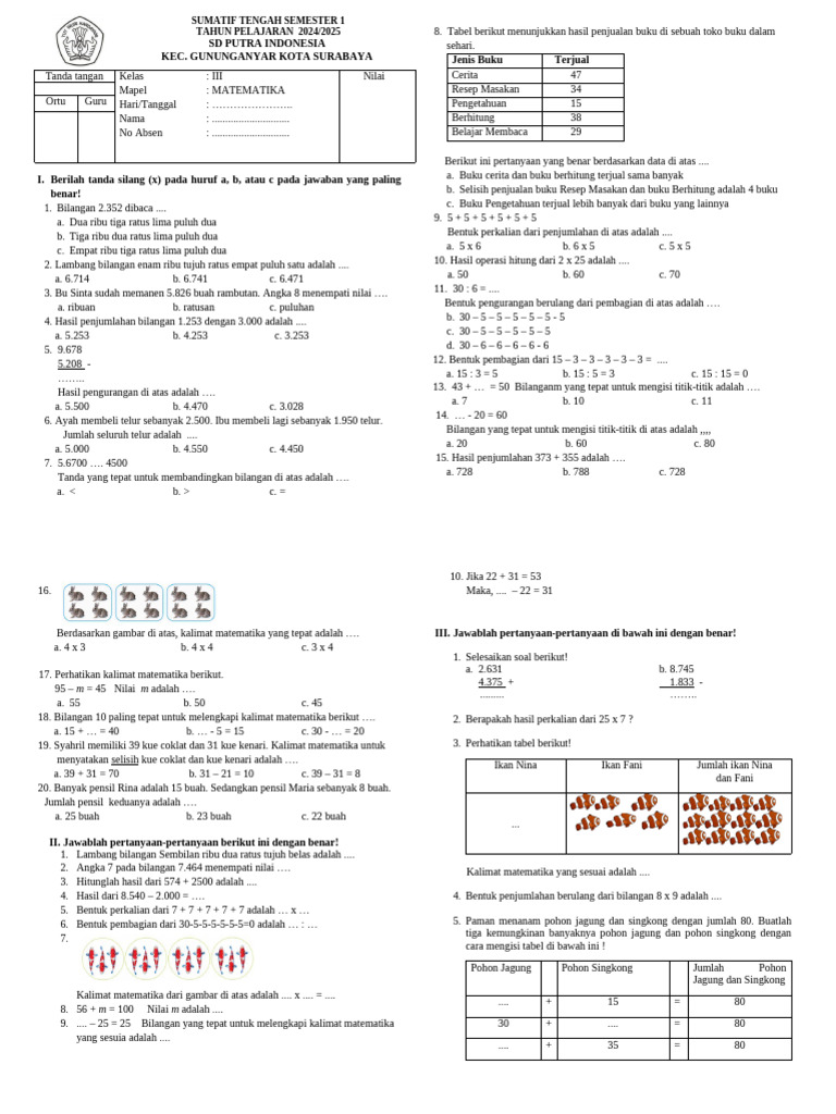 Soal Sts 1 Matematika | PDF
