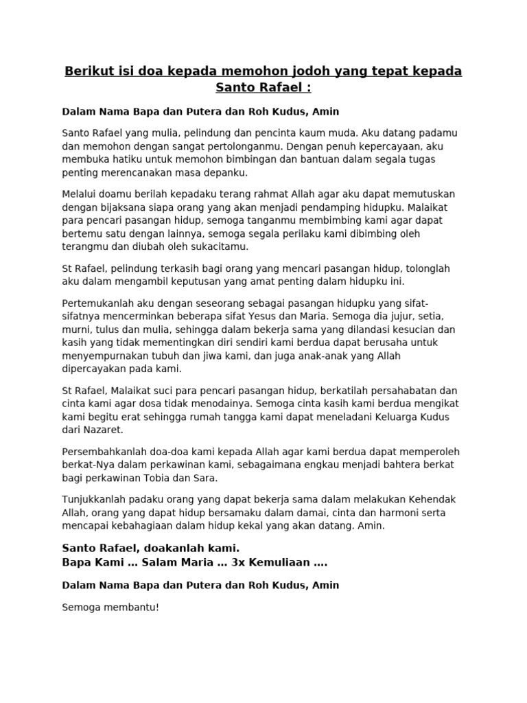Doa Kepada Santo Rafael Untuk Memohon Jodoh | PDF