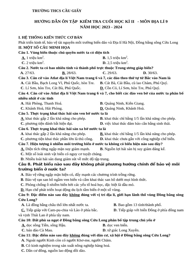 ĐỀ CƯƠNG CUỐI HKII - 9CLC 23-24 | PDF | Vietnam | Southeast Asia