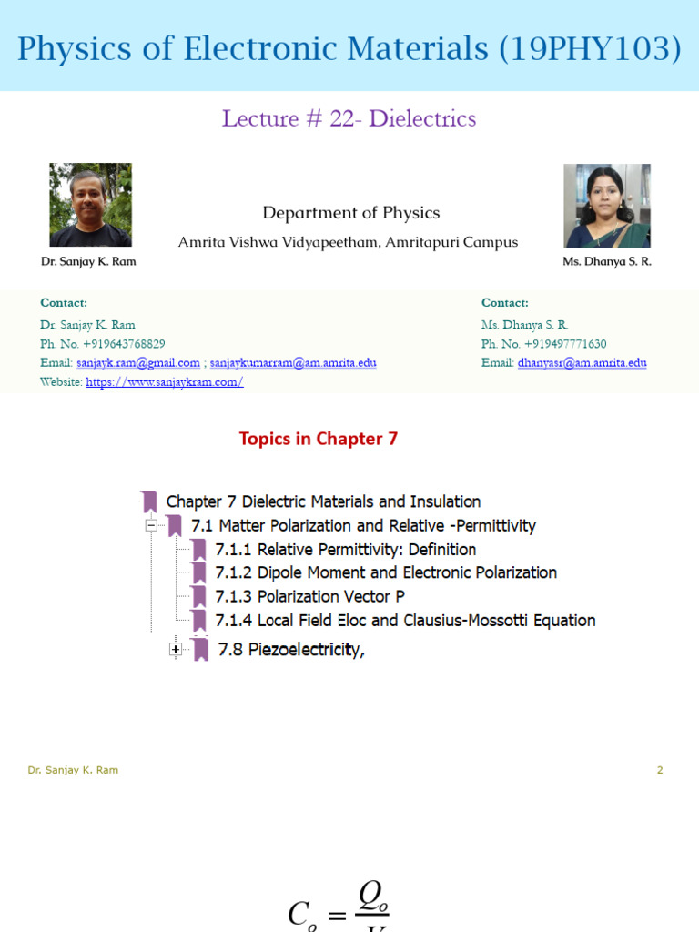 Lec #22 Dielectrics - 19PHY103 Physics of Electronic Materials | PDF