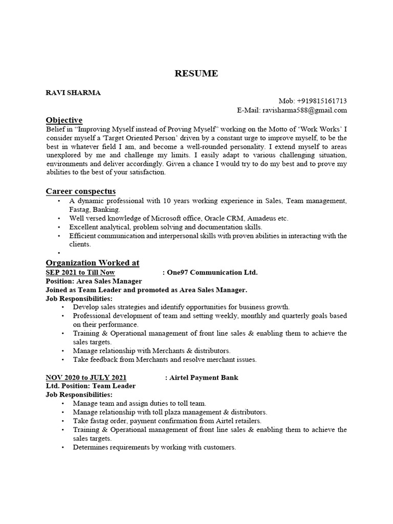 Ravi Sharma Resume Updated | PDF