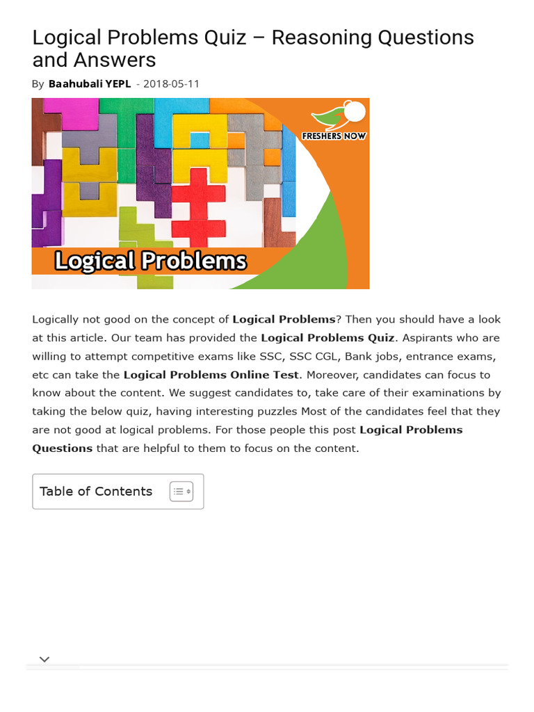 Logical Problems Quiz - Reasoning Questions and Answers | PDF