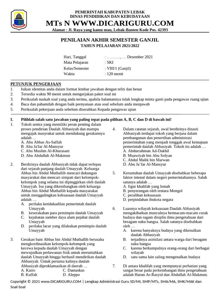 PAS SKI Kelas VIII | PDF