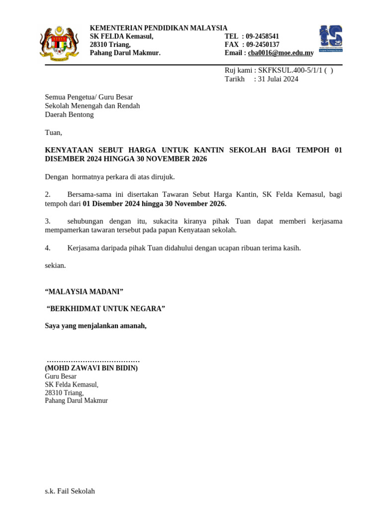 Surat Litup Tender Kantin 2024 | PDF