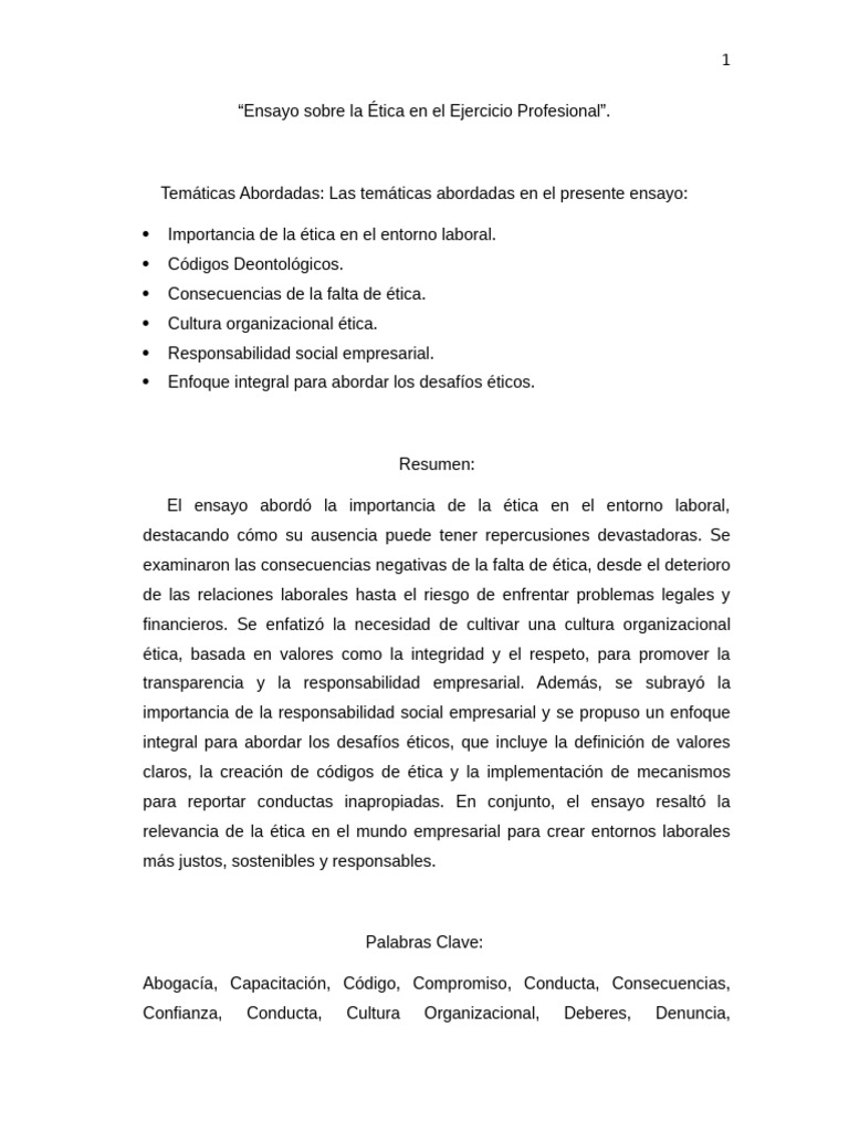 Ensayo Sobre La Ética en El Ejercicio Profesional | PDF