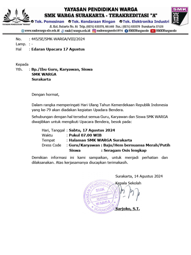 Edaran Upacara 17 Agustus | PDF