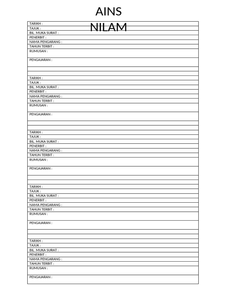 Borang Rekod Ains Nilam | PDF