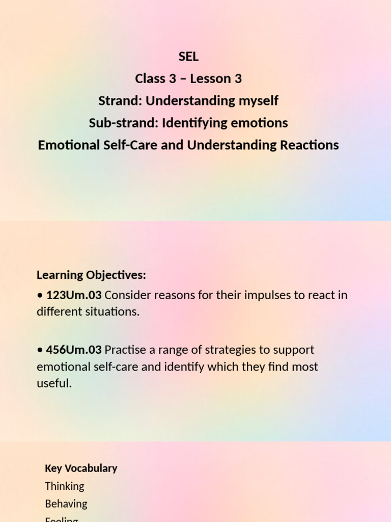Class 3 - Lesson 3 - Strategies To Manage Emotions | PDF