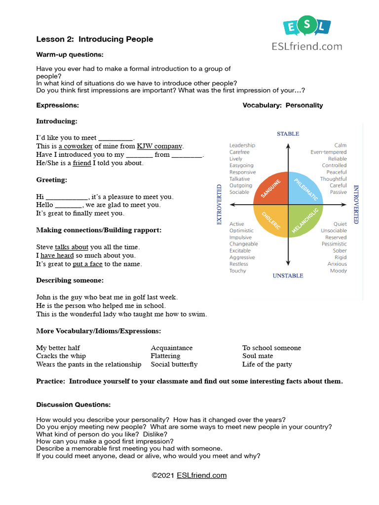 Int Lesson02 IntroducingPeople | PDF