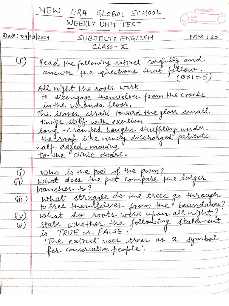 Class 10 English Weekly Test | PDF