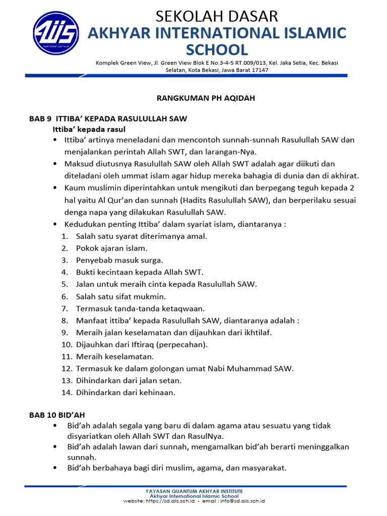 Rangkuman Aqidah Ittiba' Bidah | PDF