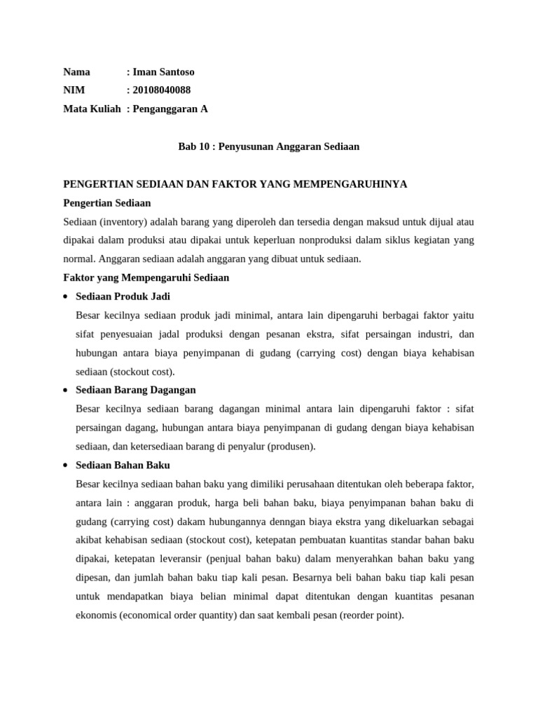 Iman Santoso - Resume Pengangaran BAB 10 | PDF