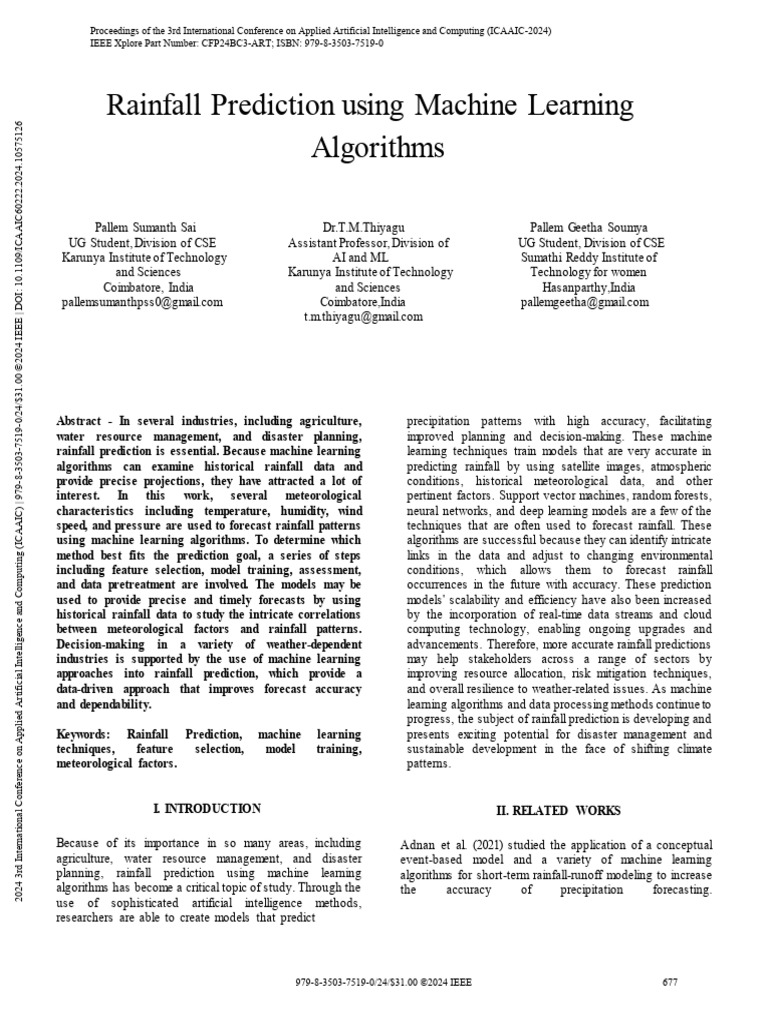 Rainfall Prediction Using Machine Learning Algorithms | PDF Rainfall Prediction Using Machine Learning Algorithms | PDF