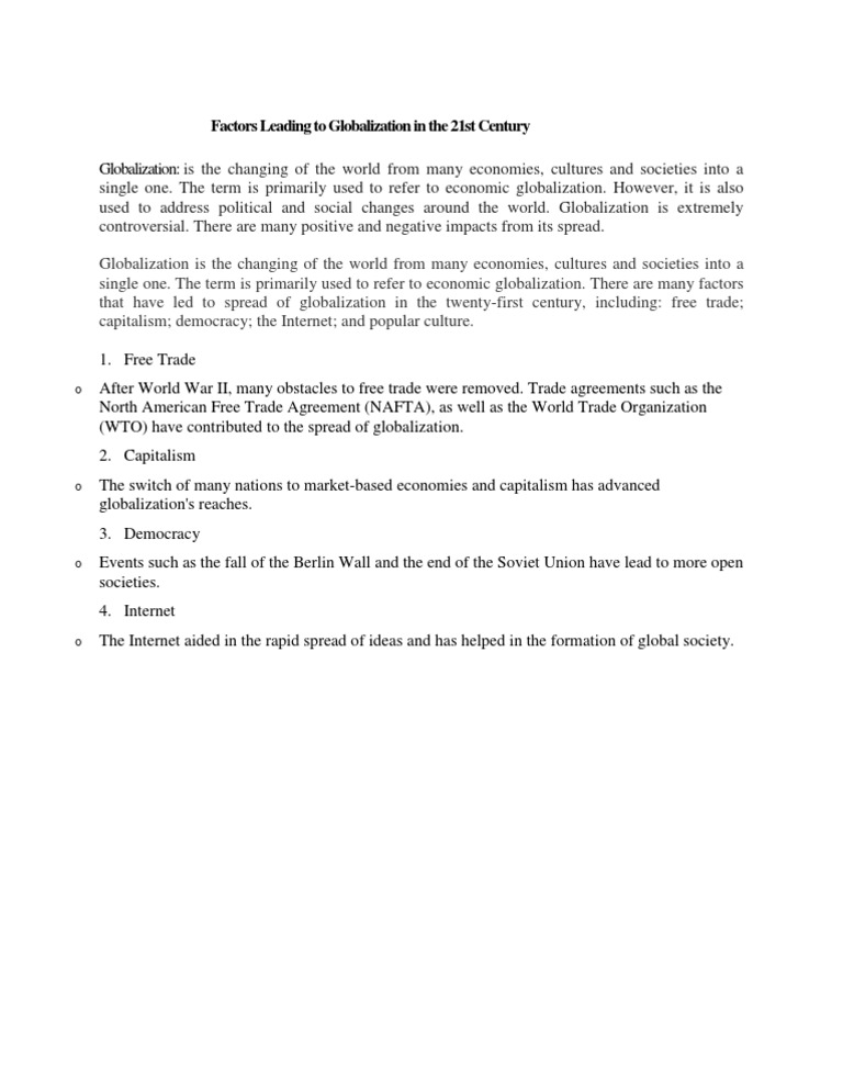 Factors Driving 21st Century Globalization | PDF