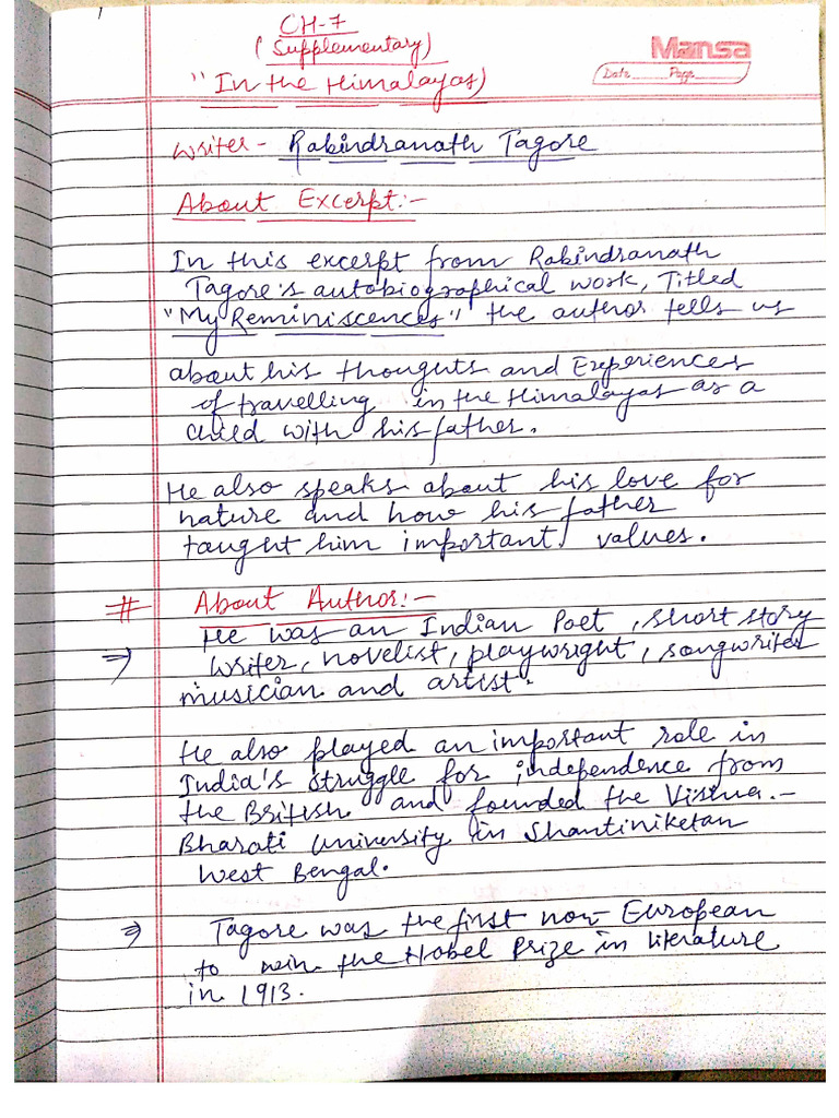 Class 6 English Supplementary in The Himalayas Notes | PDF