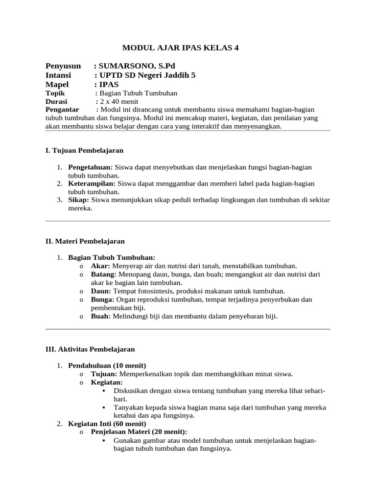 Modul Ajar Ipas Kelas 4 PPG | PDF