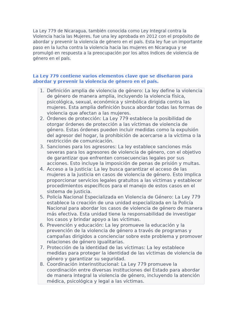 Ley 779: Prevención de Violencia de Género | PDF | La violencia contra ...