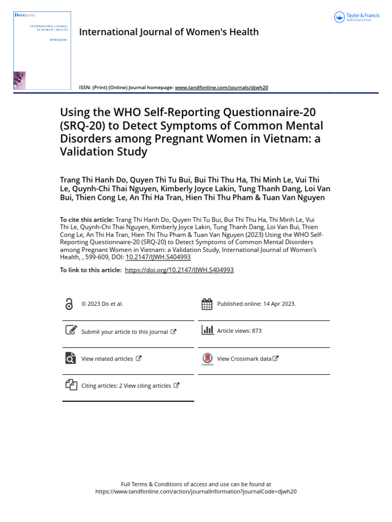 Using The WHO Self-Reporting Questionnaire-20 SRQ-20 To Detect Symptoms ...