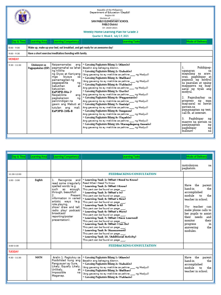 Grade 3 All Subjects WHLP q4 w8 | PDF