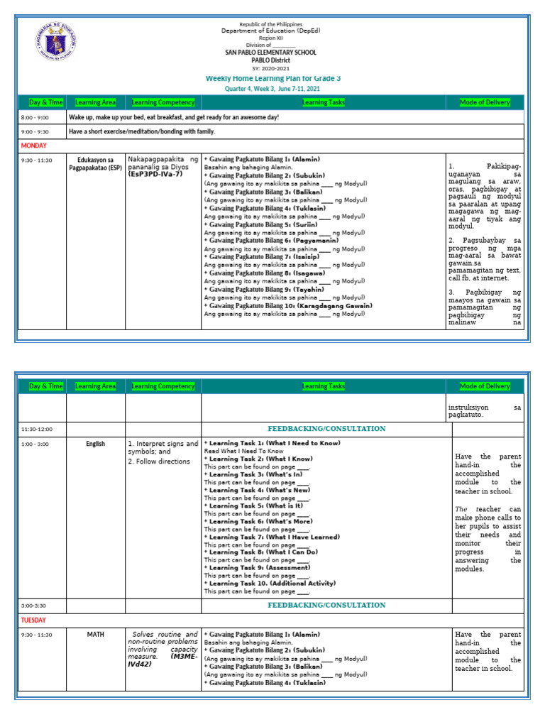 Grade 3 All Subjects Whlp q4 w3 | PDF