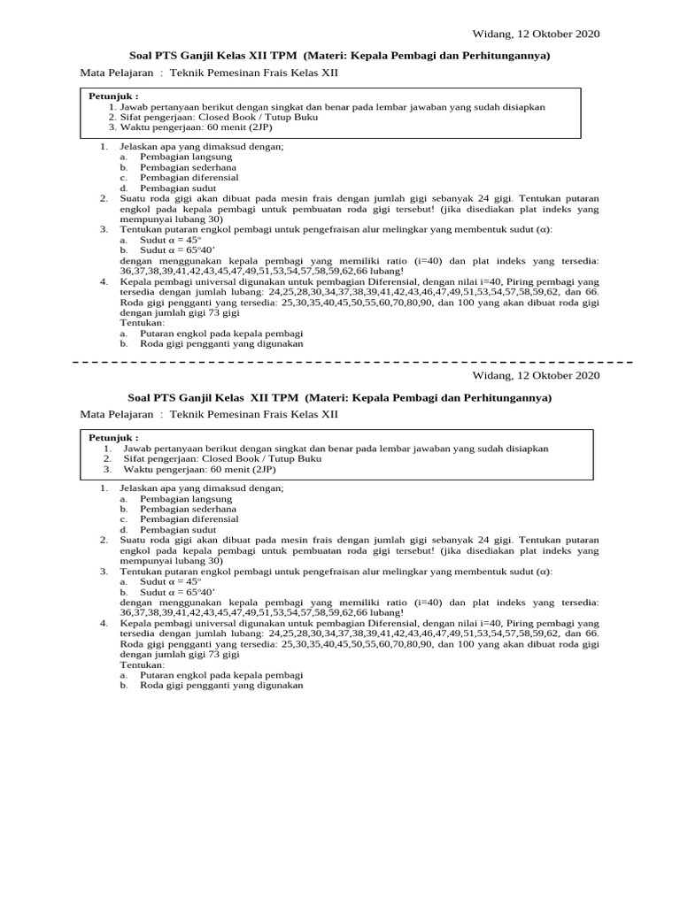 Soal PTS Ganjil Frais Kelas XII 2020 | PDF