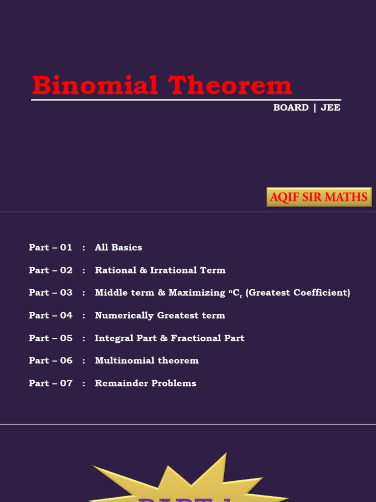 9 Binomial Theorem (CLASS SHEET) | PDF