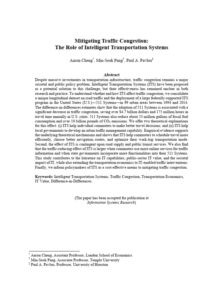 1 Mitigation Traffic Congation ITS System | PDF