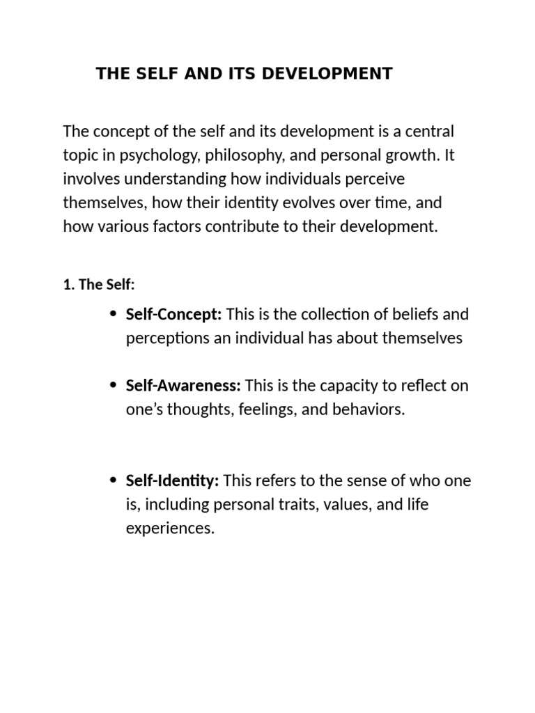 The Self and Its Development | PDF | Self Concept | Identity (Social Science)