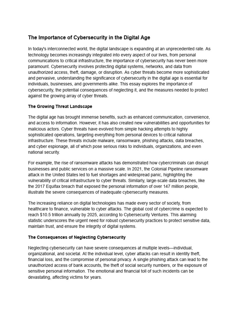The Importance of Cybersecurity in The Digital Age | PDF