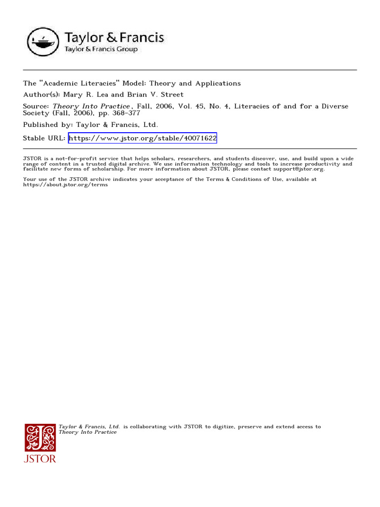 The Academic Literacies Model Theory and Applications | PDF