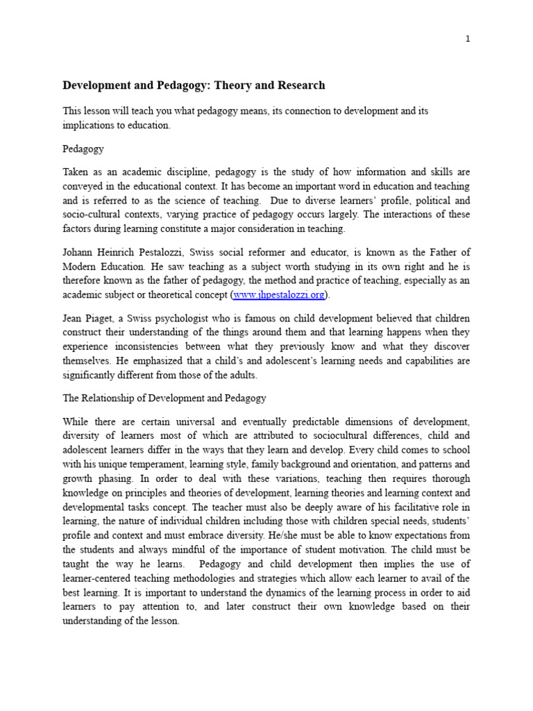 Development and Pedagogy | PDF