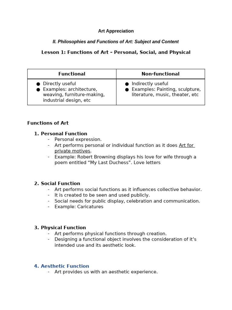 Functions and Philosophy of Art | PDF | Beauty | Aesthetics