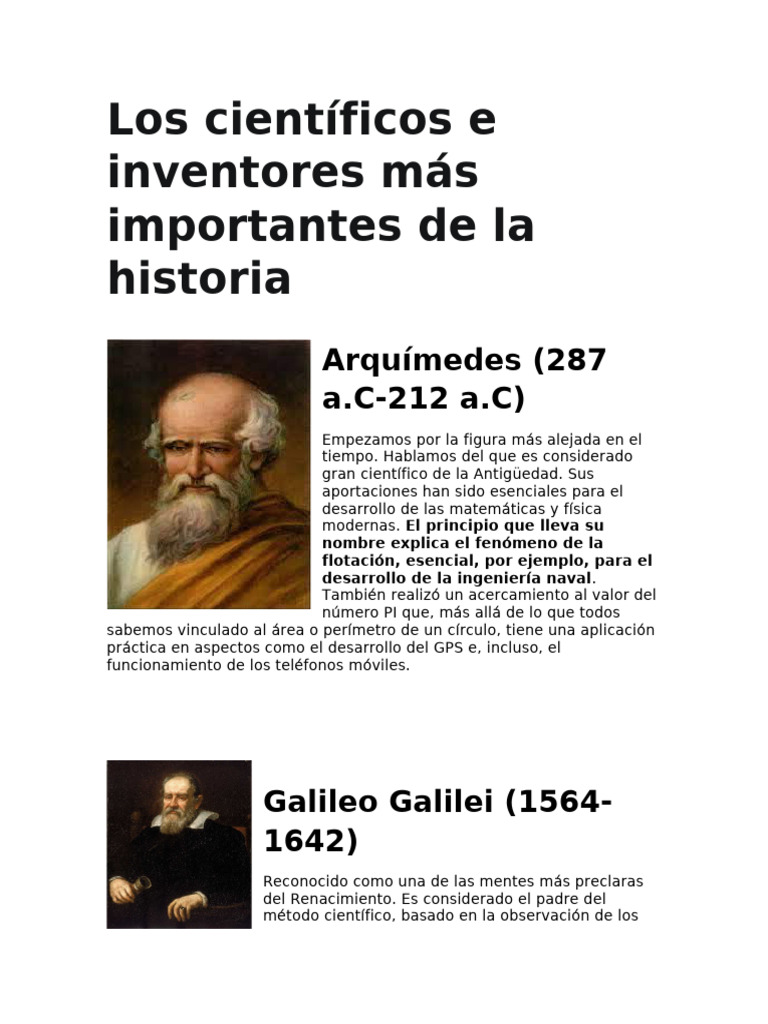 Los Científicos e Inventores Más Importantes de La Historia | PDF