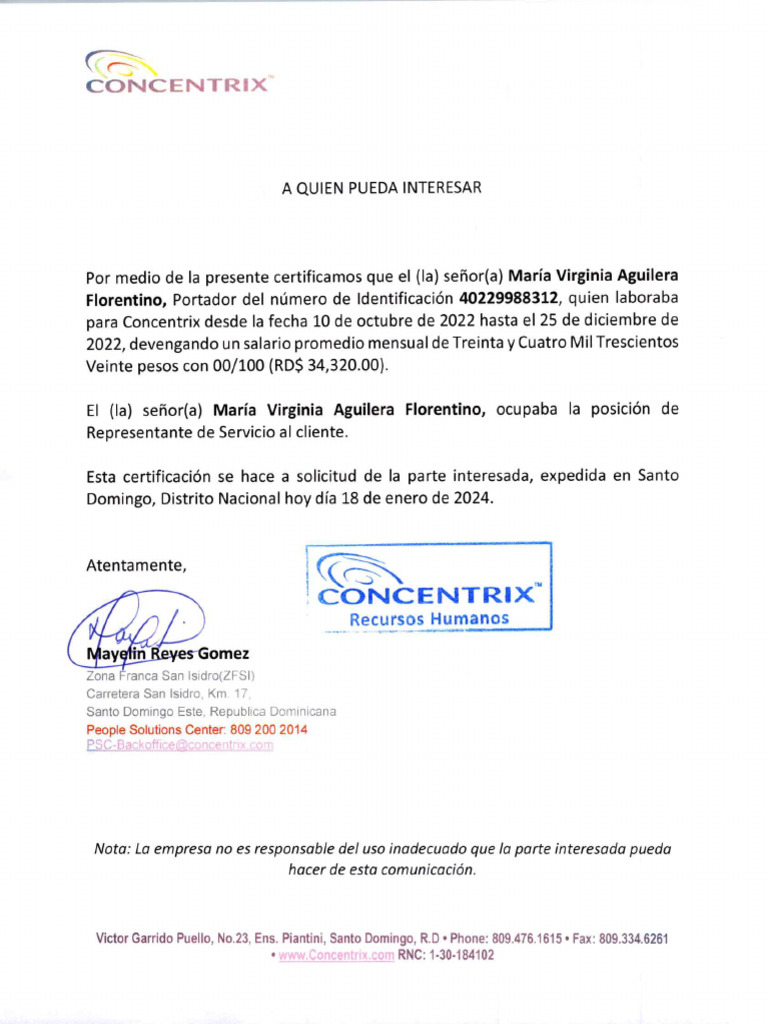 Job Letter From Concentrix | PDF