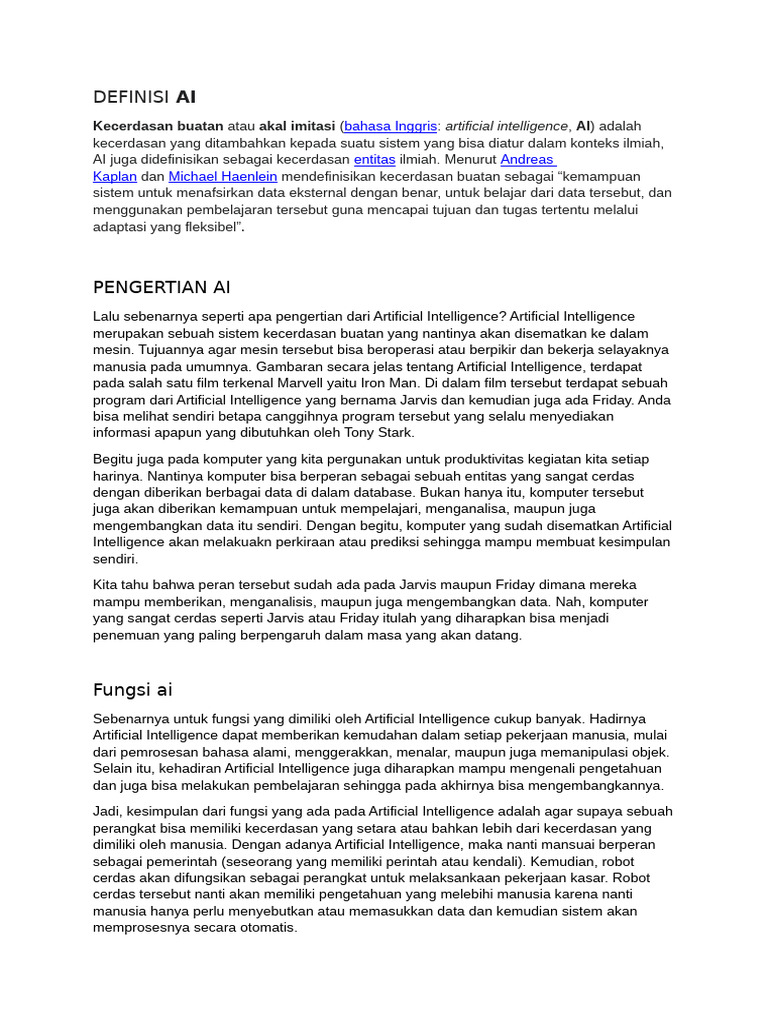 Definisi, Pengertian, Dan Fungsi Ai | PDF