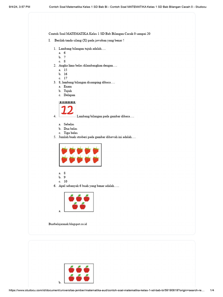 Contoh Soal Matematika Kelas 1 SD Bab Bi - Contoh Soal MATEMATIKA Kelas 1 SD Bab Bilangan Cacah ...