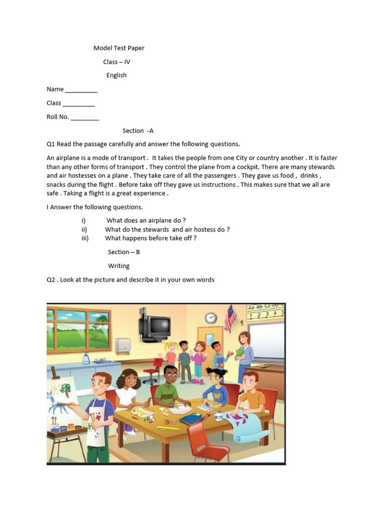 Class 4 English Sample Paper | PDF