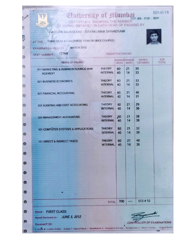 Marksheet Rajasekar | PDF