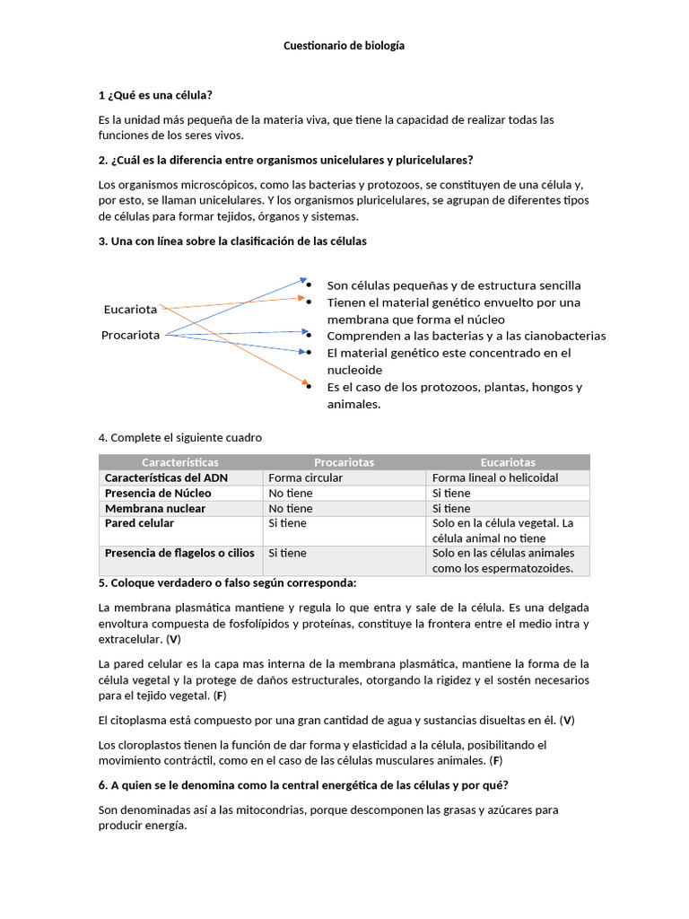 Cuestionario de Biología 52p | PDF