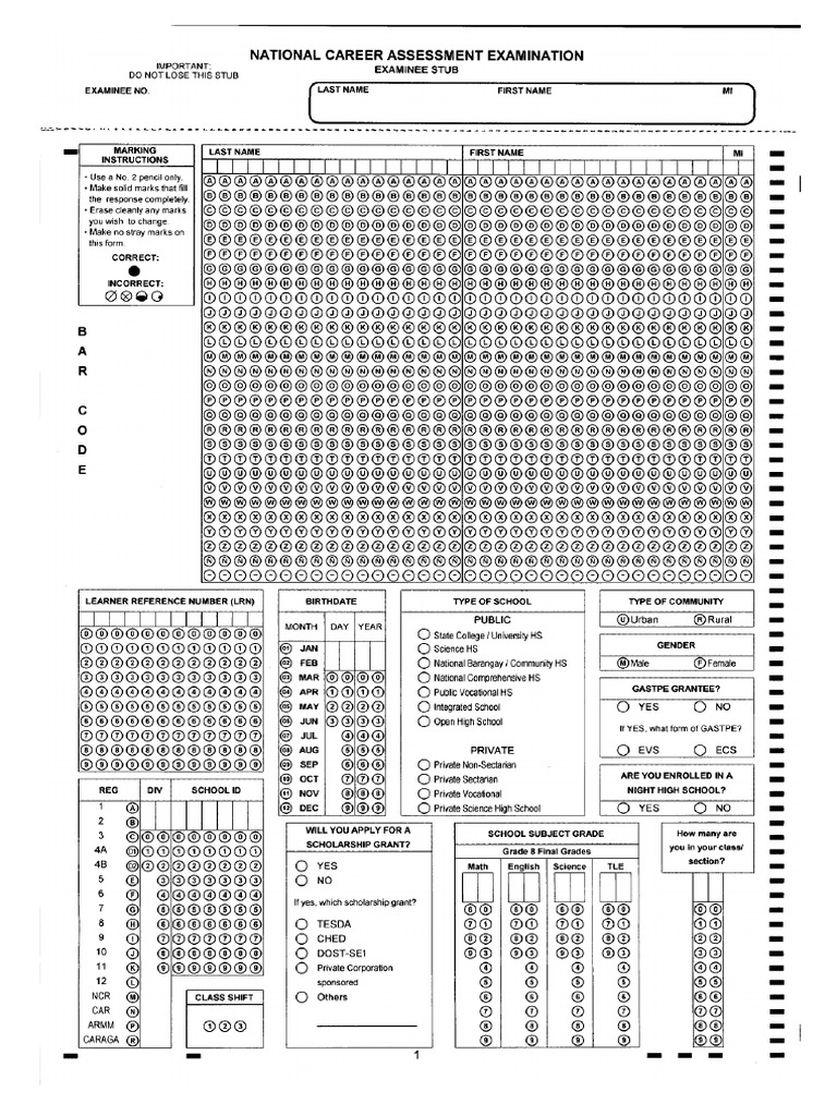 NCAE FORM SAMPLE | PDF