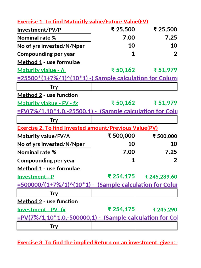 Financial Mathematics Basic Exercises | PDF