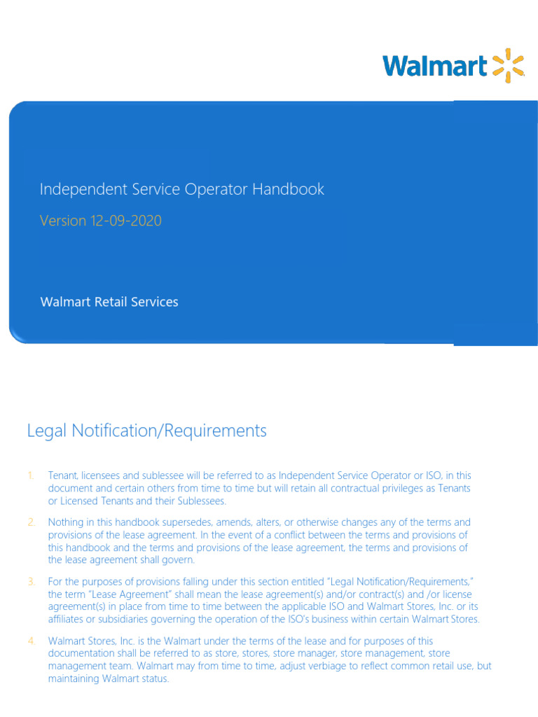 Walmart Independent Service Operator Iso Handbook | PDF