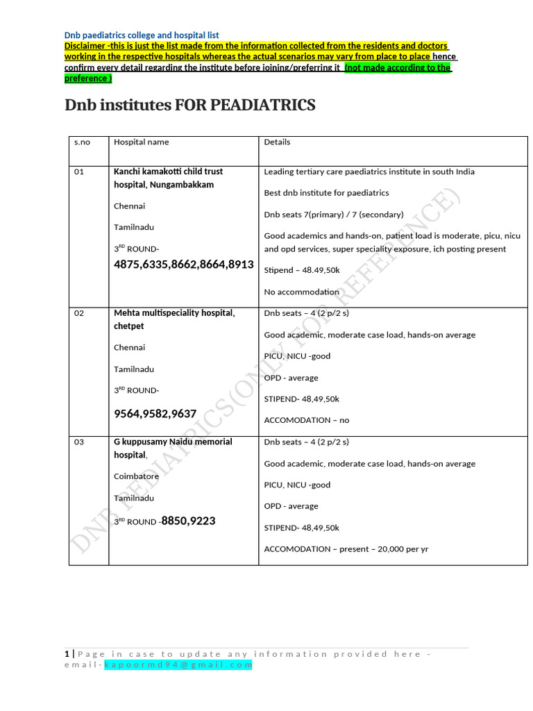 DNB Pediatrics | PDF