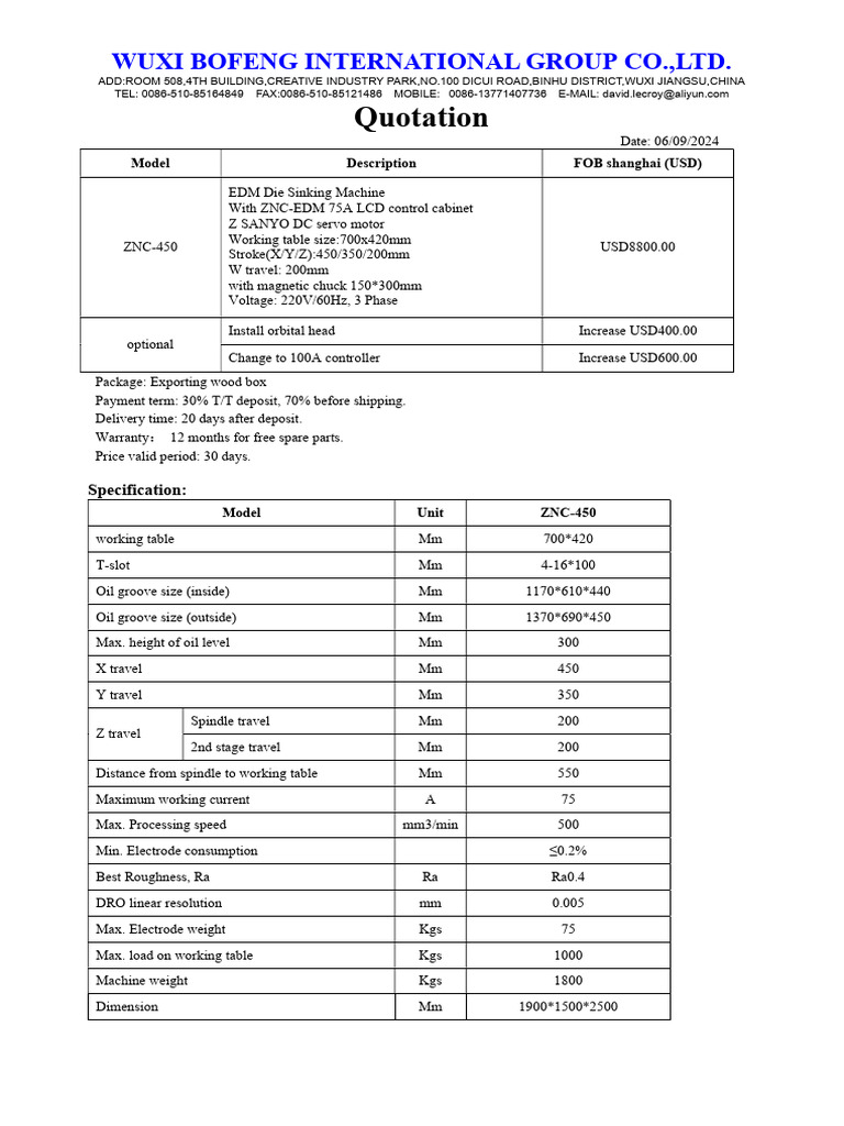 Quotation ZNC 450 | PDF